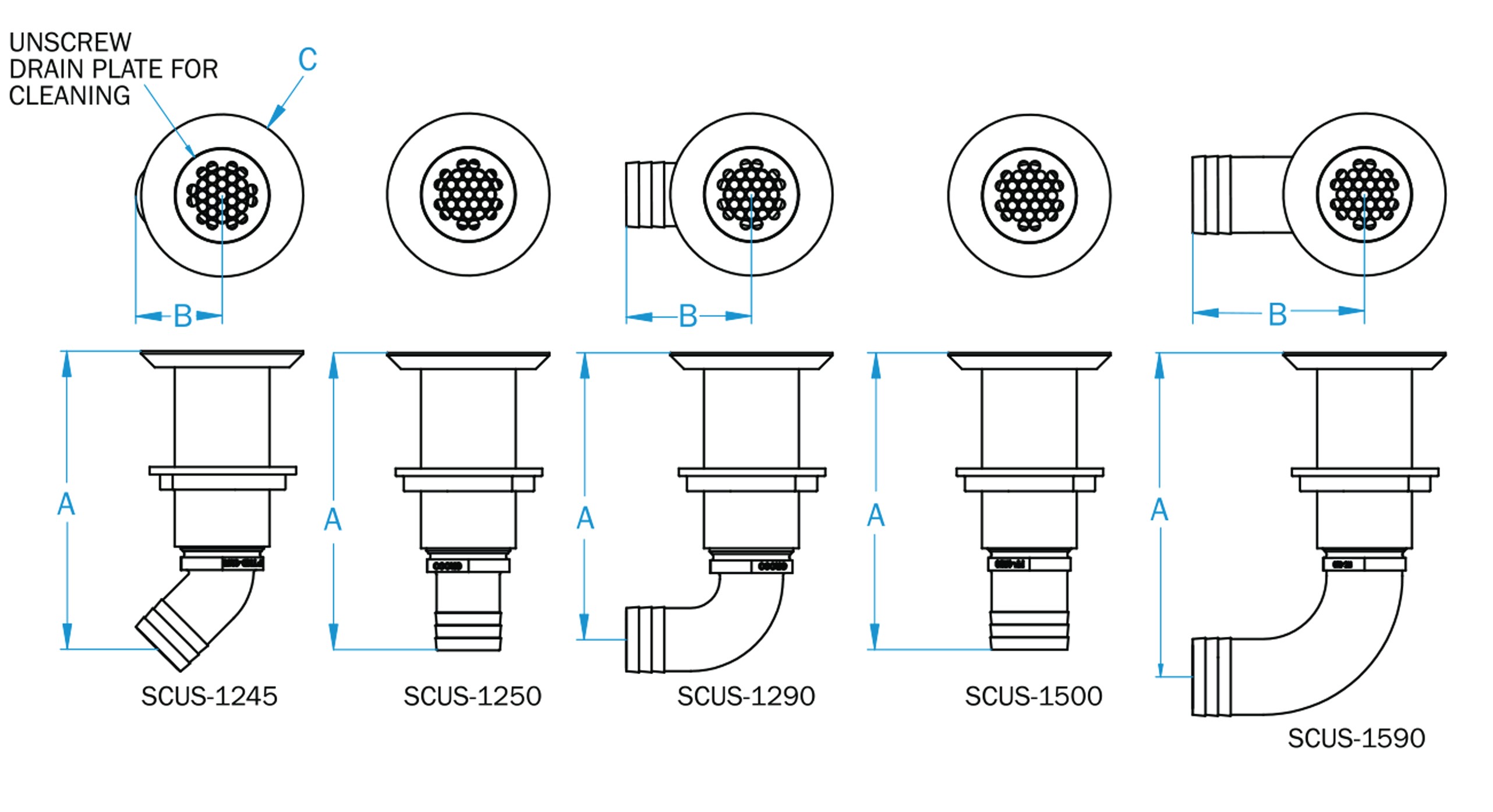 SCUS-1250 1-1/4" Hose Barb Stainless Deck Drain |GROCO